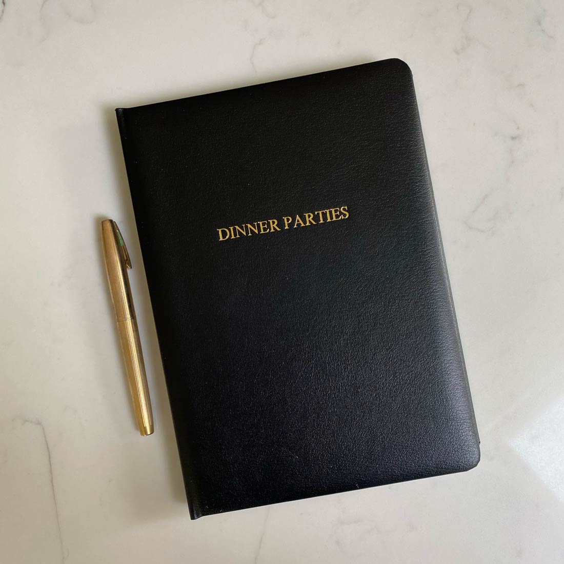 Black leather Dinner Party Book | Pemberly Fox