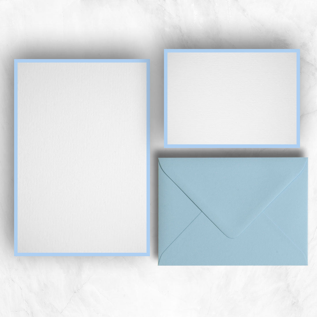 White Writing Set with Azure Blue Borders and Envelopes – Pemberly Fox