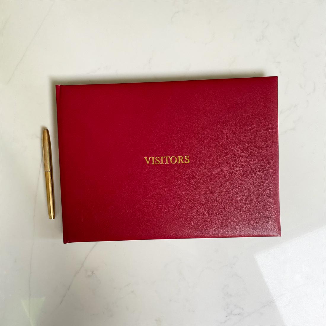 Red leather visitors book | Pemberly Fox